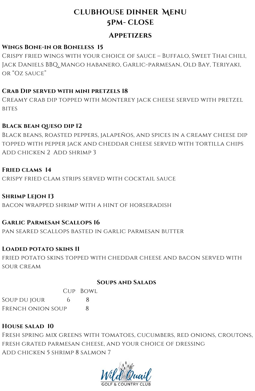 Menus - Wild Quail Golf & Country Club