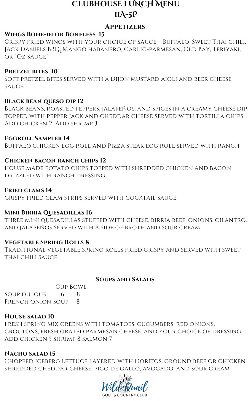 Menus - Wild Quail Golf & Country Club