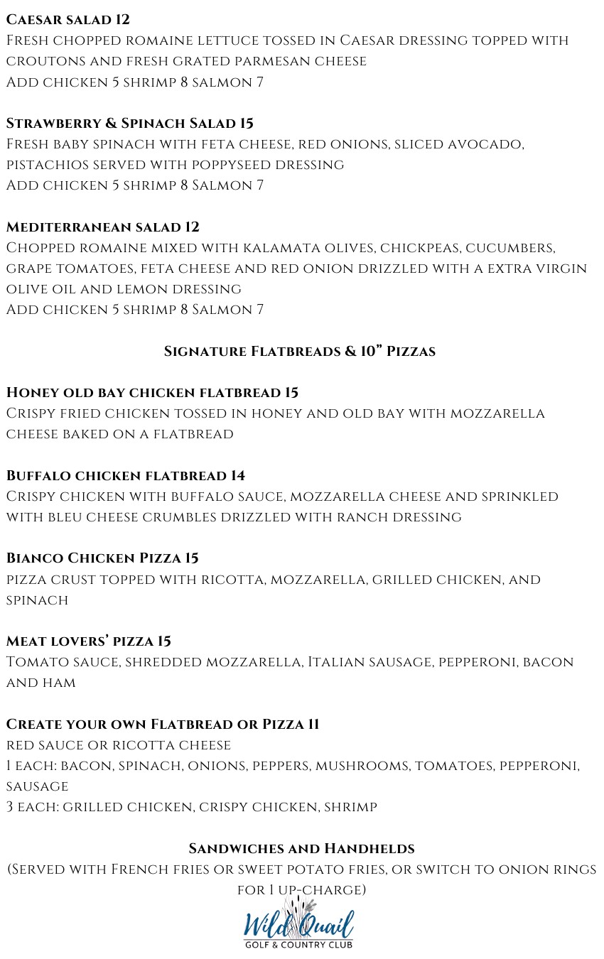 Menus - Wild Quail Golf & Country Club